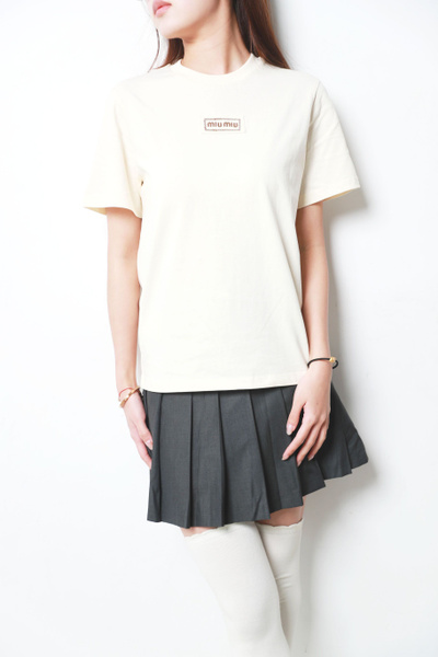 Футболка Женский Miu Miu жемчужно белый Короткий размер 44 Египетский хлопок Логотип облегающий