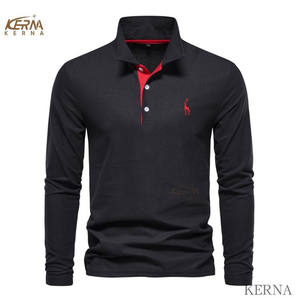 Поло Мужской KERNA черный Длинный, размер 56 Хлопок, Полиэфирное волокно облегающий Воротник ...