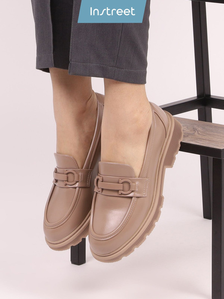 Лоферы Женский Instreet бежевый, размер 37 Толстый каблук На любой сезон 5 Без застёжки Россия ...