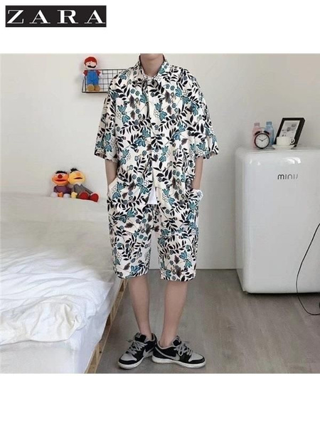 Комплект одежды Мужской Zara Пляжный двойка, с шортами голубой, размер 48 Политекс Разноцветный ...