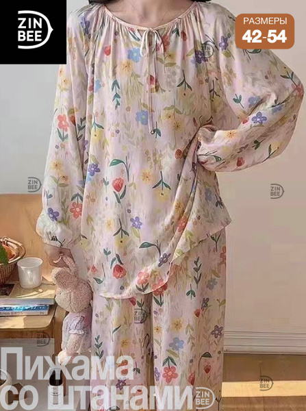 Пижама Женский ZinBee Хлопок, Лавсан, размер 48, 50 агатовый серый Три четверти Китай купить c ...