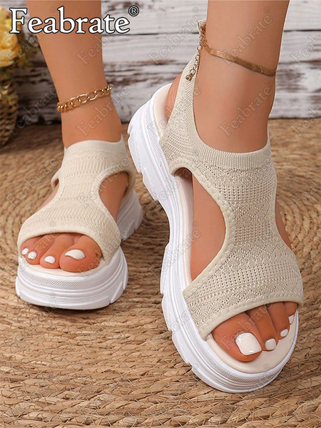 Босоножки Женский Feabrate Платформа Текстиль, Резина, размер 39 Круглый нос, Маломерит R ...