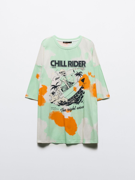 Футболка Мужской Befree зеленый Короткий, размер 48 Хлопок Разноцветный оверсайз Повседневный ...