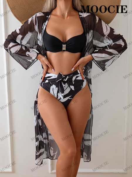 Купальник раздельный Женский MOOCIE черный муар, размер 48 SUP-серфинг, Аквафитнес Китай Погоны ...