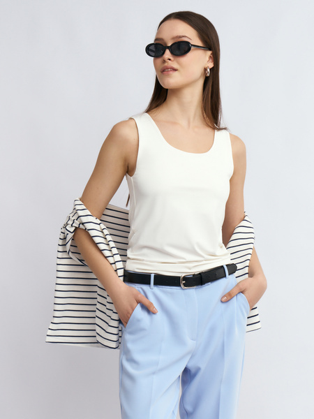 Топ Женский Zolla слоновая кость, размер 42 Полиэстер, Эластан Без рукавов Повседневный Китай ...