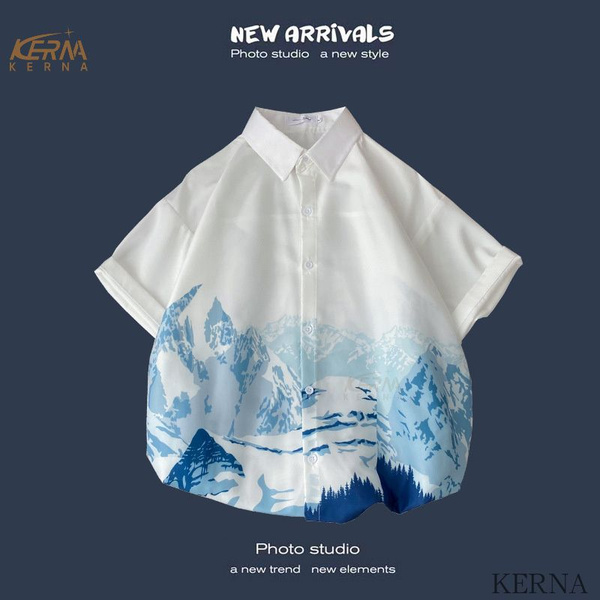 Рубашка Мужской KERNA бежевый прозрачный Полиэстер Цветочный, размер 52 облегающий Пуговицы ...