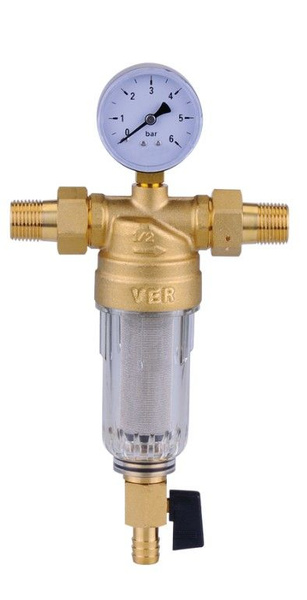 Фильтр для воды проточный ViEiR JC152 1/2 для хол. воды с манометром купить на OZON по низкой ...