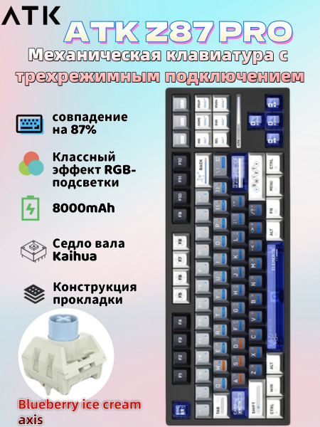 ATK Клавиатура беспроводная ATK Z87 PRO ,Механическая клавиатура с трехрежимным подключением ...