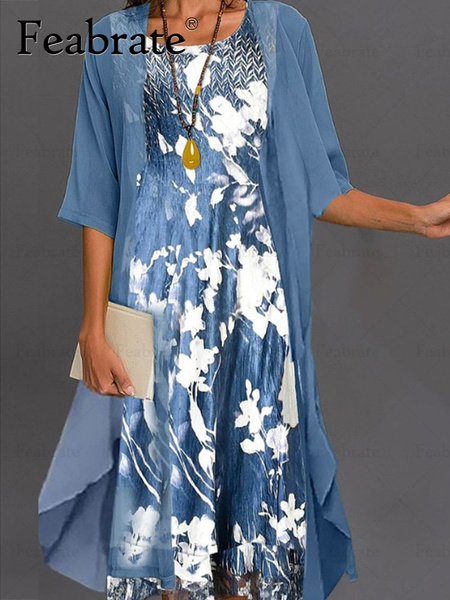 Платье Женский Feabrate светло-синий Повседневный Короткий Полиэфирное волокно, размер 56, 58 ...