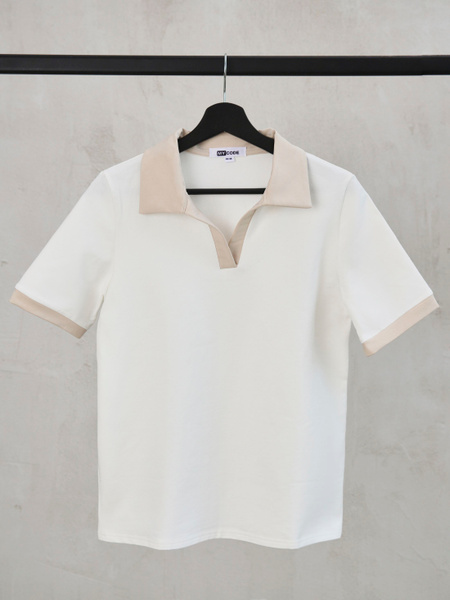 Поло Женский MYCODE бежевый, молочный Короткий, размер 50, 52 Хлопок, Полиэстер Однотонный ...