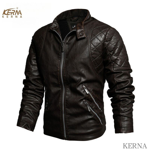 Куртка кожаная Мужской KERNA Карманы шоколадный Синтетическая кожа, размер 54 Длинный Демисезон ...