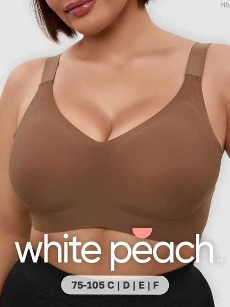 Бюстгальтер Женский бесшовный, размер 90E, 90F коричневый Нейлон, Спандекс Повседневный Крючки ...