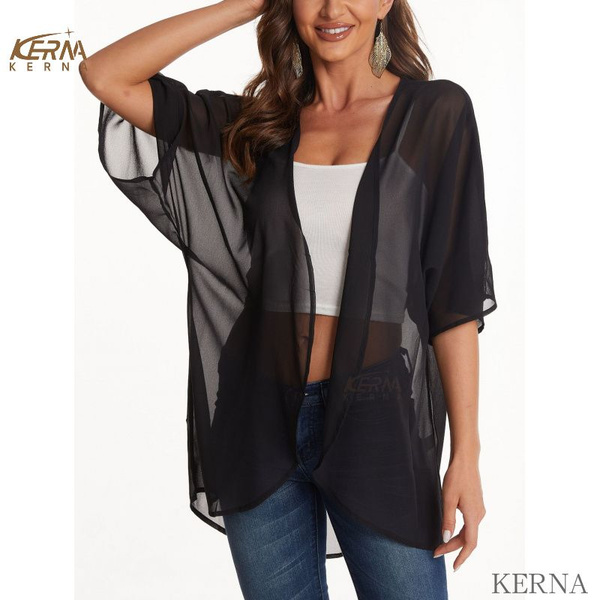 Кардиган Женский KERNA черный Лавсан, Спандекс, размер 64 Без застежки Воротник свободный ...