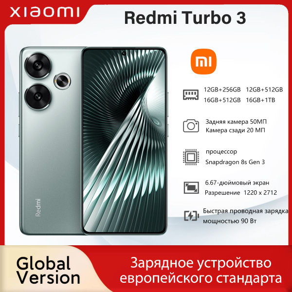 Смартфон Xiaomi redmi_turbo_3 512 ГБ 16 ГБ Зеленый 6.67 OLED/AMOLED ...