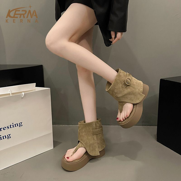 Полусапоги Женский KERNA, размер 38 хаки На любой сезон R (средняя) Платформа Китай Шнуровка ...