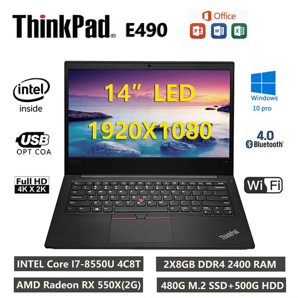 Ноутбук Lenovo, 14, 14" Thinkpad E490, Intel Core i7-8550U, 16 ГБ, 500, AMD Radeon 520 (2 Гб ...