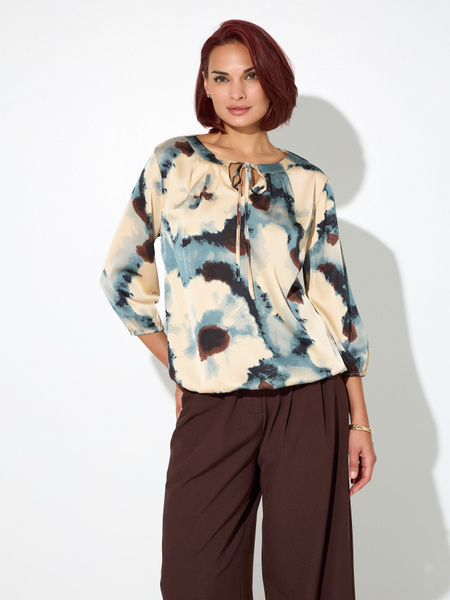 Блузка Женский HELLO MODA! телесный, серо-голубой Полиэстер Три четверти Цветочный, размер 48 ...