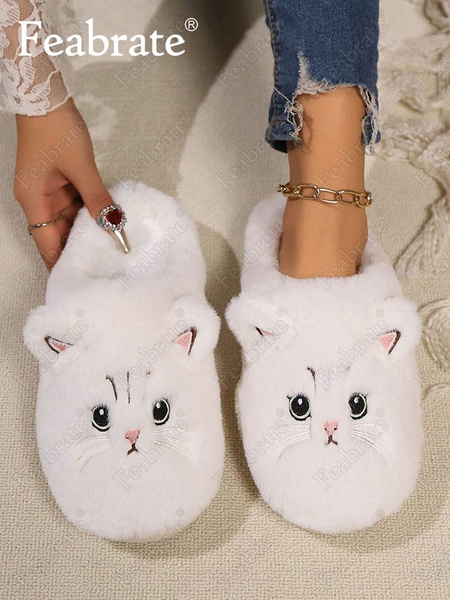 Тапочки Женский Feabrate, размер 36, 37 R (средняя) белый Круглый нос, Толстая подошва Зима ...