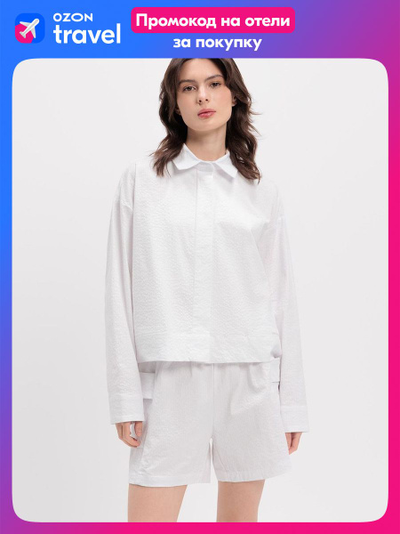 Рубашка Женский EA7 белый Хлопок, Эластан, размер 42, 44 Китай купить c доставкой на OZON по ...