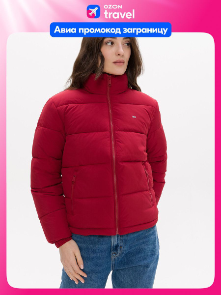 Куртка Женский Tommy Jeans красный Полиэстер, размер 42, 44 Демисезон ...