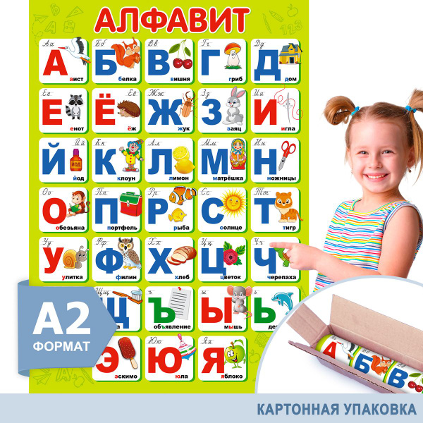 Обучающий плакат алфавит русский язык на стену в школу детям - купить с ...