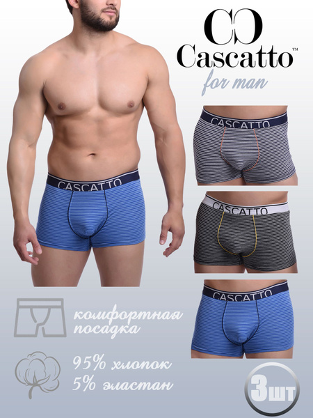 Комплект трусов Мужской Cascatto боксеры Хлопок лазурный, серый, размер 46 Средняя Китай ...