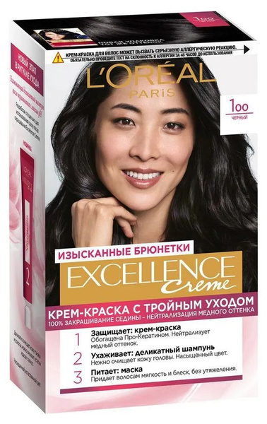 L'Oreal Paris Крем-краска для волос Excellence Creme, 1.00 Черный ...