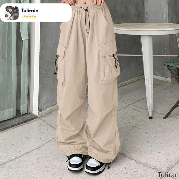 Женская мода Повседневные широкие брюки, большой карман, с резинкой ...