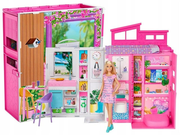 Кукольный домик Barbie - Уютный дом с 4 игровыми зонами + кукла Барби ...