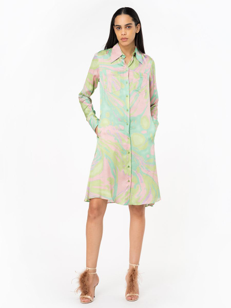 Платье Pinko, цвет: светло-зеленый, розовый. 103084 A1PE_SN2. Размер 38 ...
