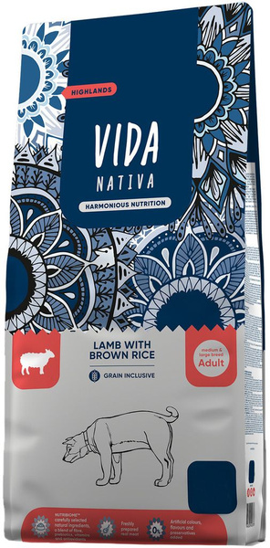 Корм Vida Nativa Highlands Lamb&Brown Rice для собак средних и крупных ...