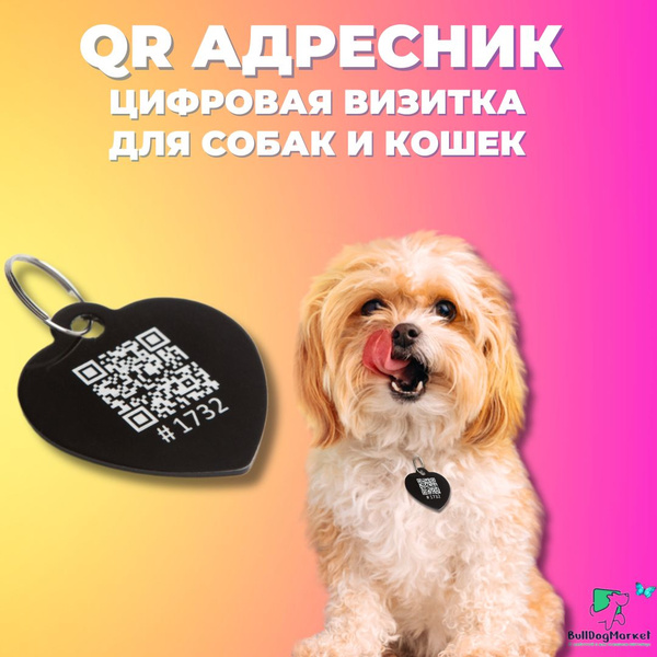 Адресник для собак и кошек с гравировкой QR кода, сердечко - купить с ...