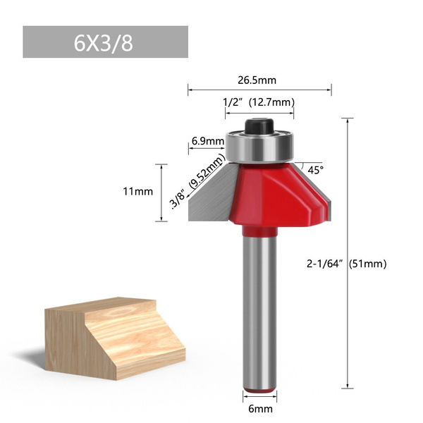 Фреза кромочная конусная 45 градусов 26.5 х 11 мм с подшипником ...