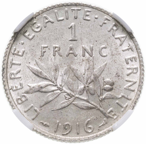 Франция 1 франк franc 1916 в слабе Монетник ру MS63, Серебро 835 ...