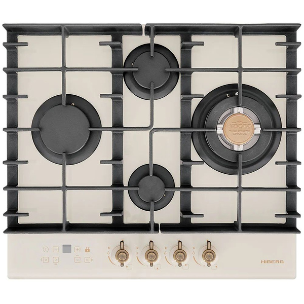 Варочная поверхность газовая Hiberg VM 6145 RY, бежевое стекло, 4 ...