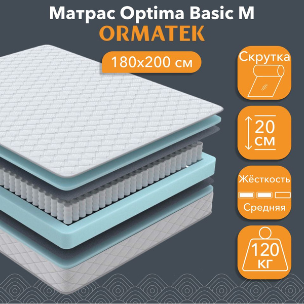Матрас ORMATEK Optima Basic М, Независимые пружины, 180x200 см купить c доставкой на OZON по ...