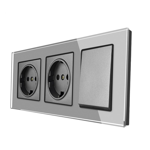 розеткой с Проходной переключатель, 1 клавиша 2 розетки, рамка стекло ...