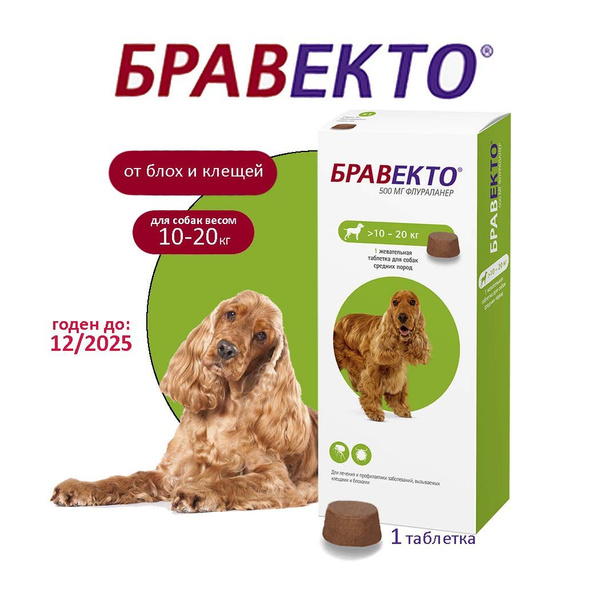 Бравекто (Bravecto) 10-20 кг,таблетка 500 мг - купить с доставкой по ...