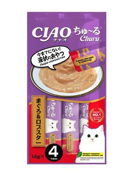 INABA Лакомство-пюре для кошек, Ciao Churu, тунец магуро и лобстер, 14 ...