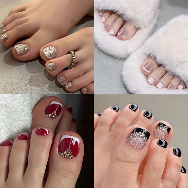 Упаковка из 4 шт Накладные ногти с французским кончиком в стиле панк глянцевые со