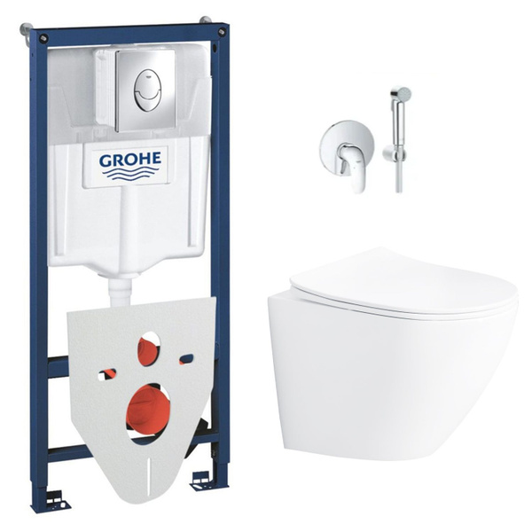 Инсталляция с подвесным унитазом Helmken 35490101 комплект 12 в 1: унитаз подвесной безободковый ...