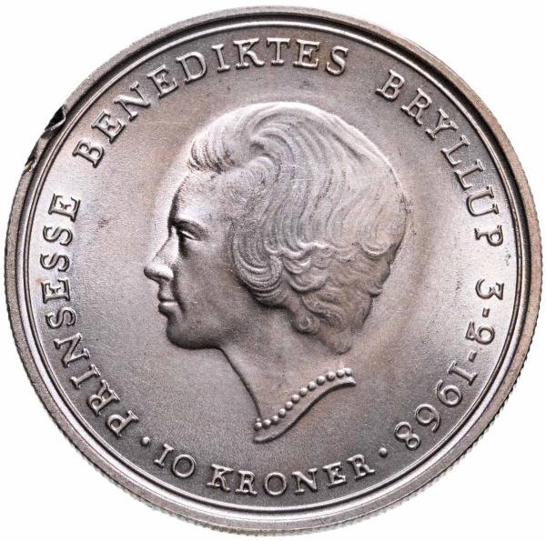Дания 10 крон kroner 1968 "Свадьба Принцессы Бенедикты", Серебро 800, в сохранности UNC - купить ...