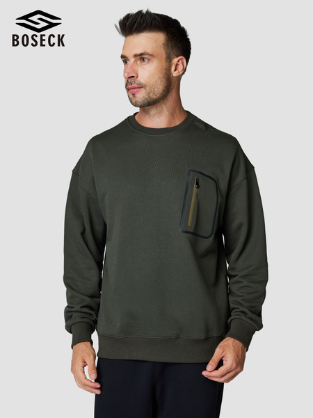 Свитшот Мужской BOSECK Карманы, Воротник оливково-зеленый Без застежки Хлопок, Полиэстер, размер ...