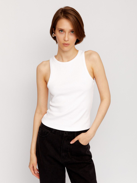 Топ Женский Zolla белый, размер 48 Хлопок, Эластан Без рукавов Повседневный Бангладеш, рост 164 ...