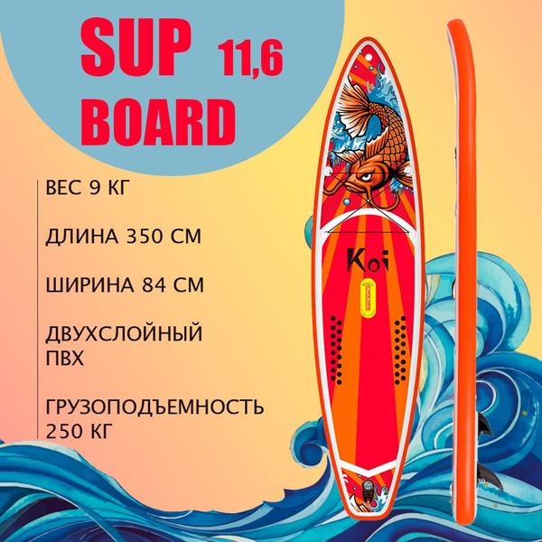 Сапборд надувной двухслойный 11'6 sup доска Koi - купить с доставкой по ...