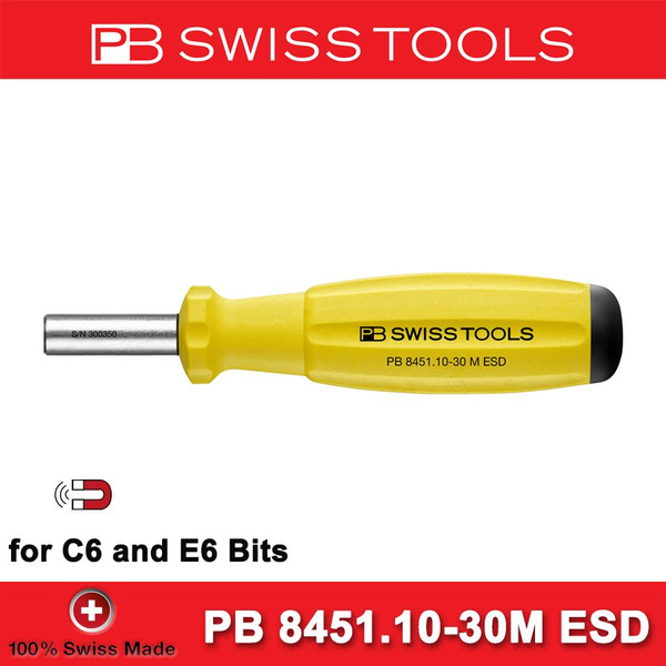 PB SWISS TOOLS Ручка отвертки, ESD,для бит C6 и E6,135 мм,PB 8451 10-30 M ESD - купить с ...