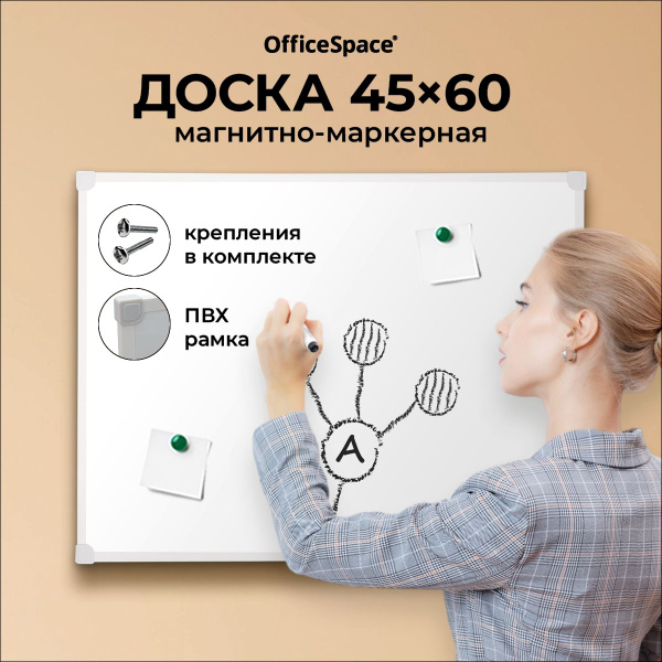 Магнитная маркерная доска на стену для заметок и рисования 45х60 см ...