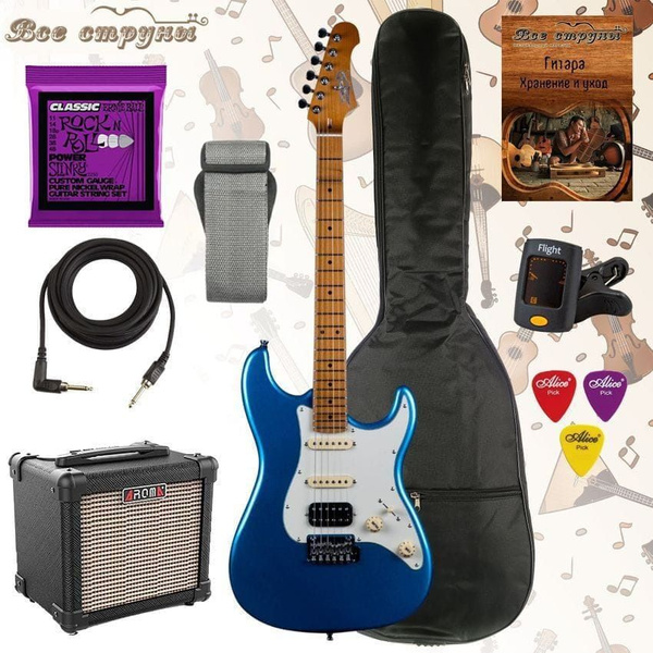 Электрогитара JET JS-400 LPB Stratocaster с комбиком, тёплым чехлом ...