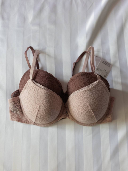 Комплект белья Женский H&M розовая пудра, коричневый Крючки на косточках, пуш-ап Полиамид ...