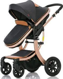 Коляска Универсальная 2 В 1 AIMILE Elite, Черный, Белый, Золотистый ...